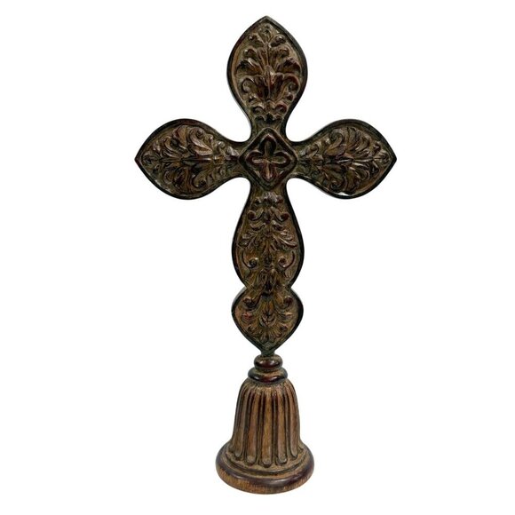 Handmade | Other | Vtg Carved Tooled Wooden Cross Table Top Mantel ...